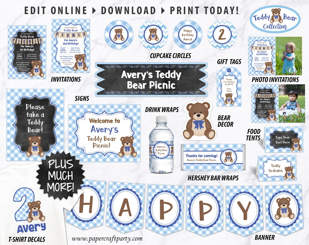 Teddy Bear Picnic Printable Party Kit Includes Invites and Decorations ...