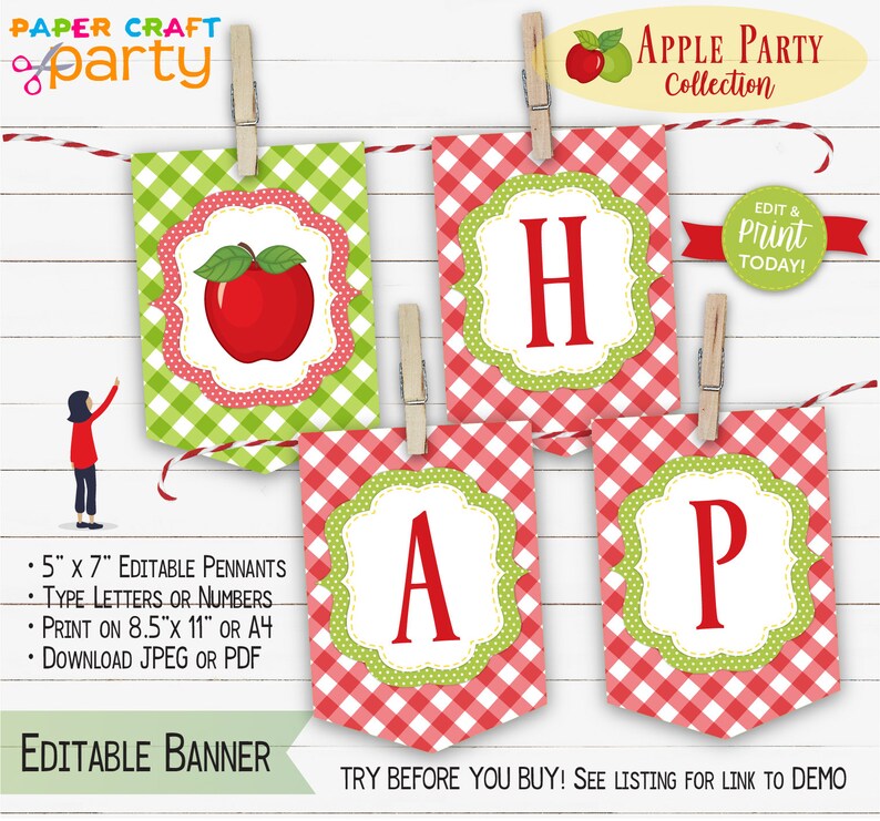 Apple Printable Party Kit Includes Invites and Decorations in - Etsy