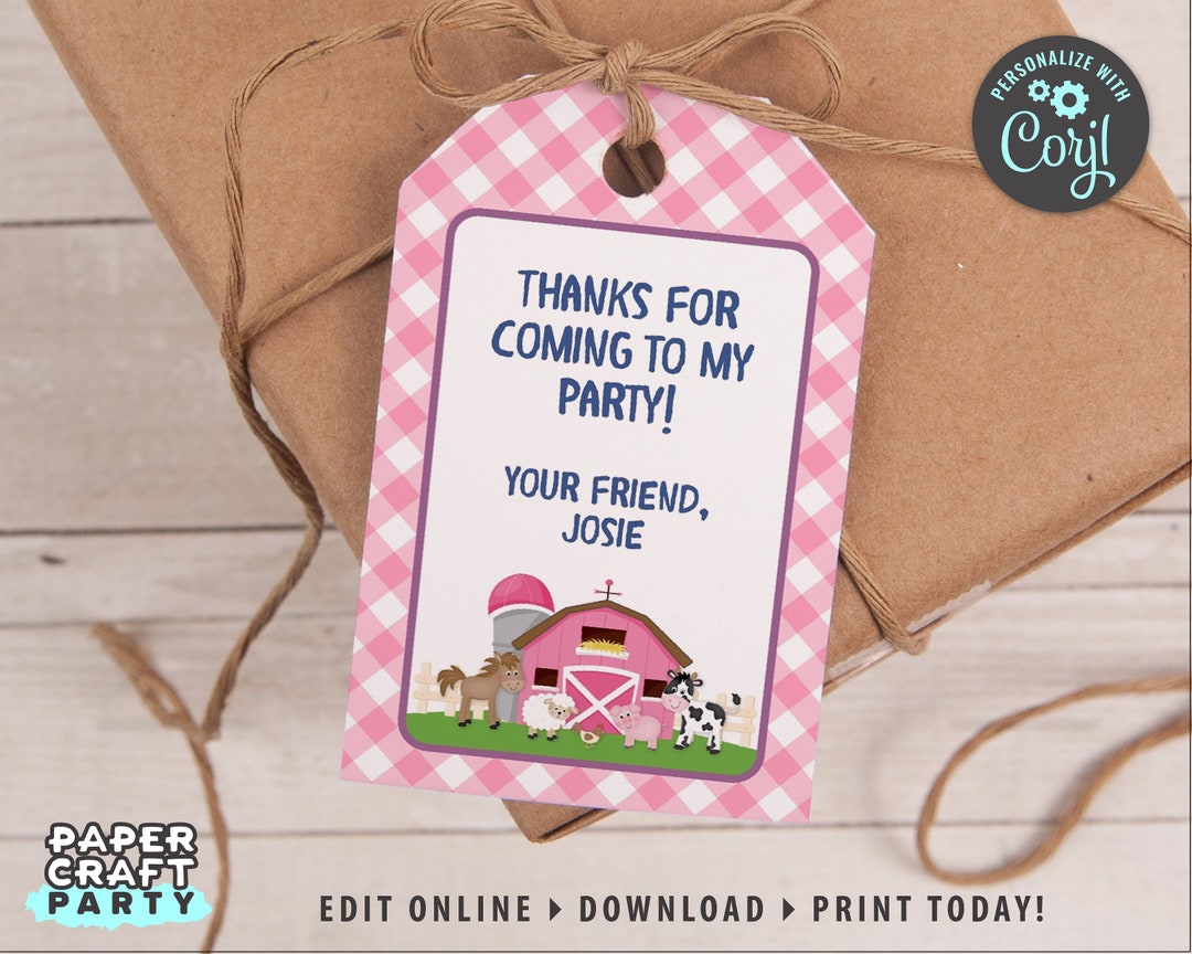 Printable Farm Gift Tags, in Pink. Edit & Print Today!, Edit Online ...
