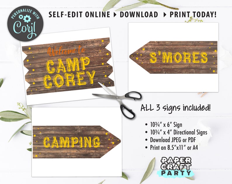 Camping Party Printable Wood Signs Edit Online | Etsy