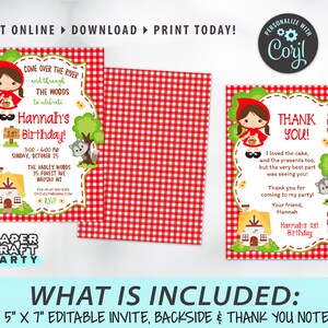 Little Red Riding Hood Printable Invitation, Thank You Note & Backside ...