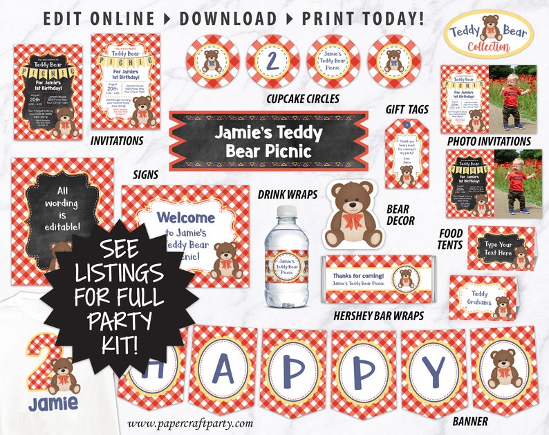 Teddy Bear Picnic Food Tents Printable Buffet Labels Edit - Etsy