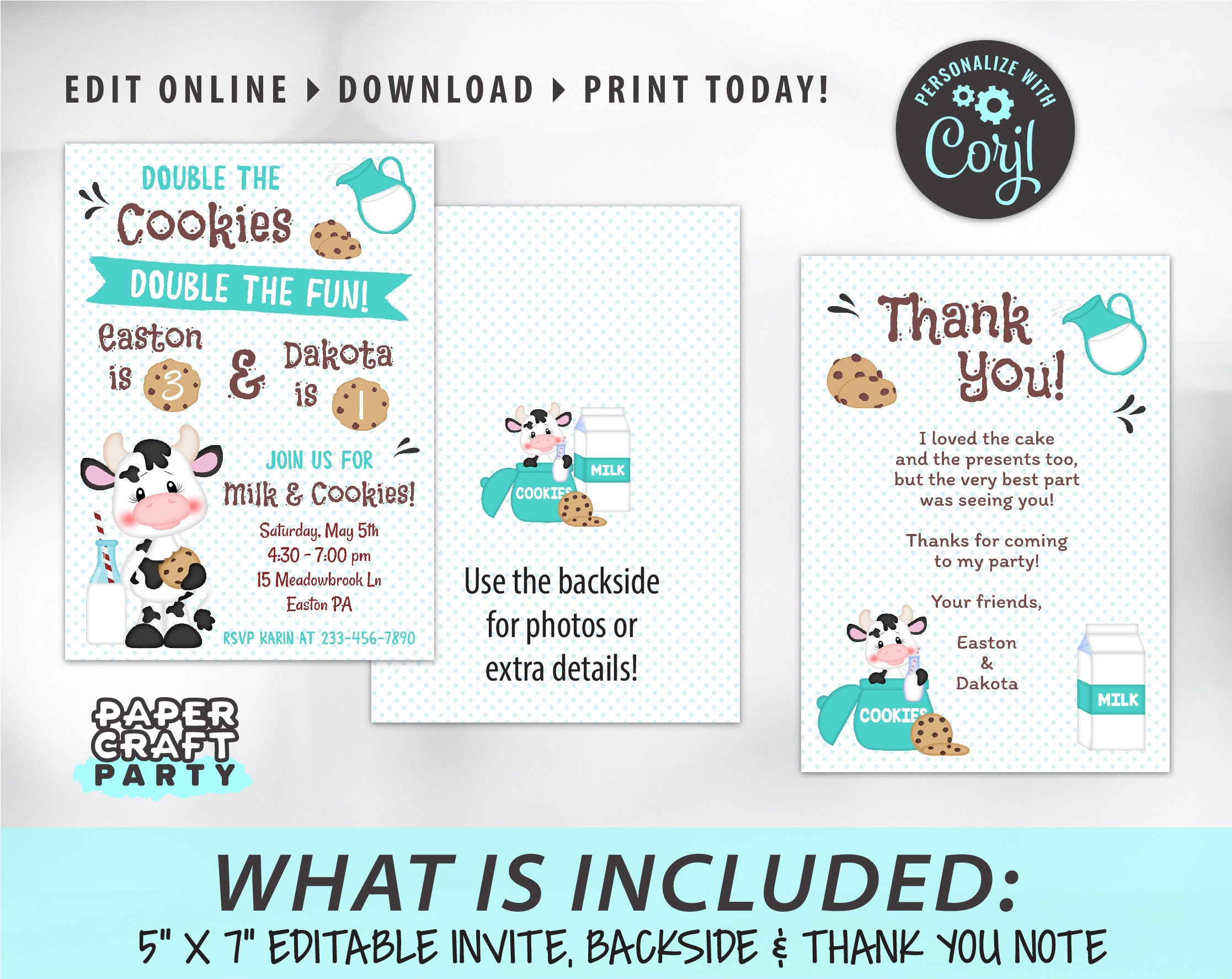 Milk & Cookies Joint Printable Birthday Party Invitation - Etsy