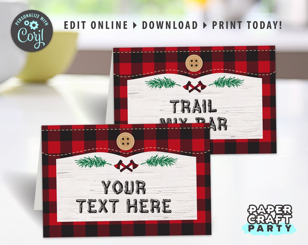 Lumberjack Party Printable Food Tents, Place Cards, Buffet Labels, Edit ...