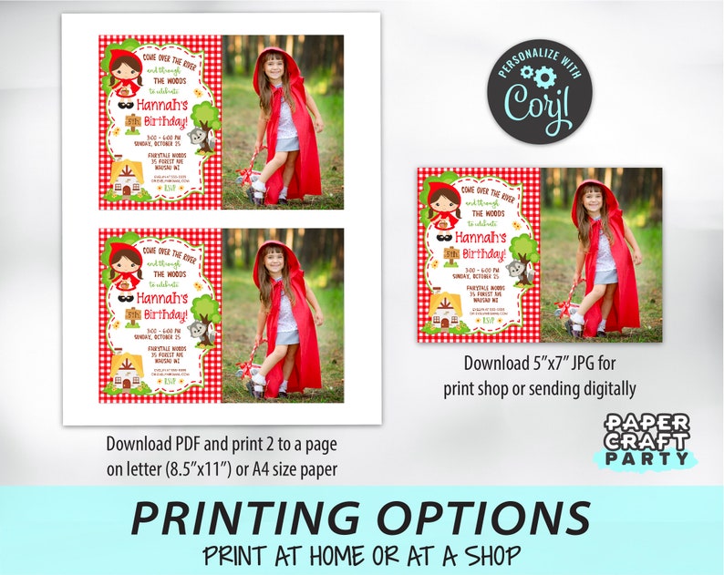 Little Red Riding Hood Printable PHOTO Invitation Thank You - Etsy