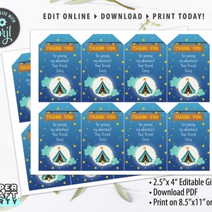 Camping Printable Gift Tags, Personalized Hanging Gift Tags, Edit ...