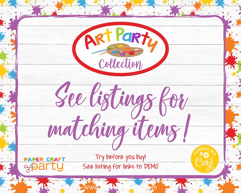 Art Party Printable Paint Brush Gift Tags Name Tags Food | Etsy