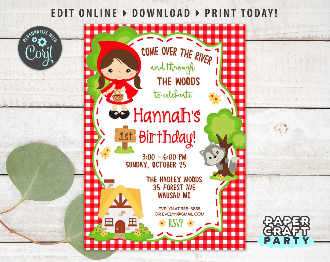 Little Red Riding Hood Printable Invitation, Thank You Note & Backside ...