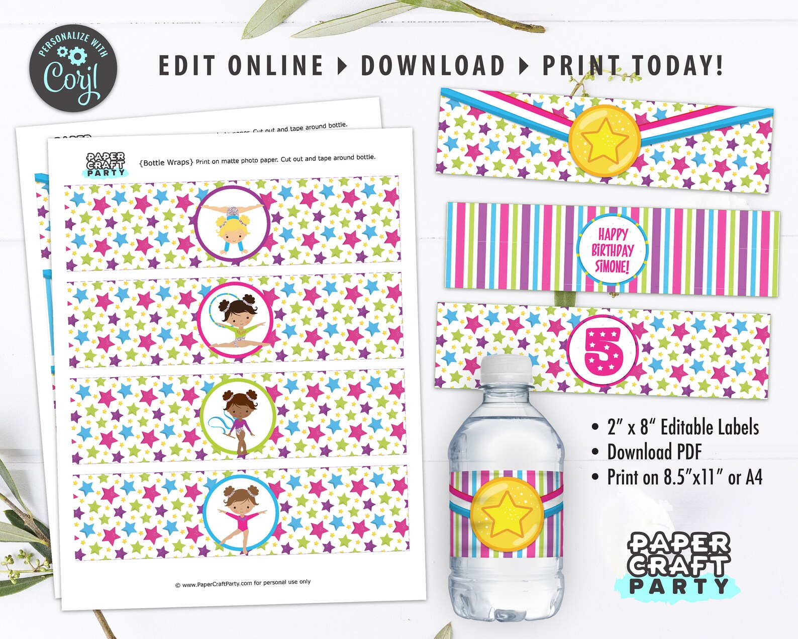 Gymnastics Party Drink Labels Printable Birthday Water Bottle - Etsy