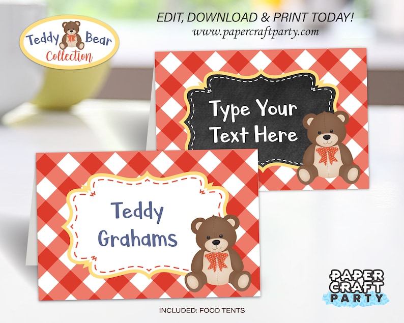 Teddy Bear Picnic Food Tents Printable Buffet Labels Edit | Etsy