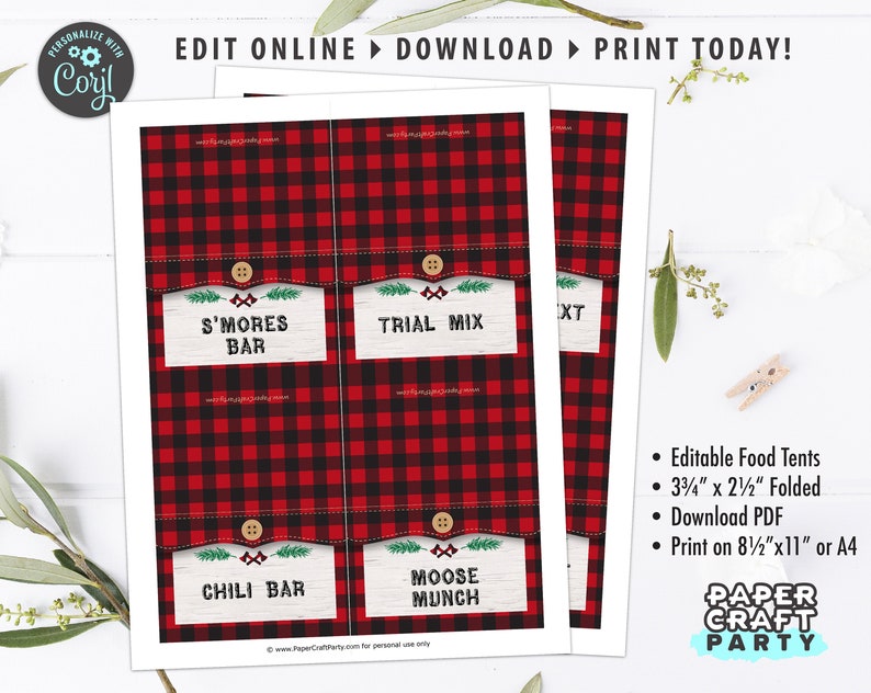 Lumberjack Party Printable Food Tents Place Cards Buffet - Etsy