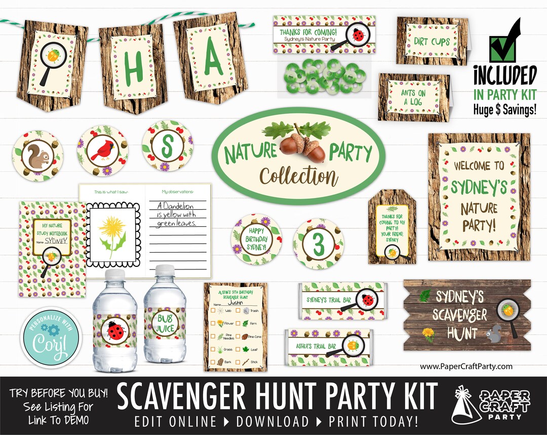 Scavenger Hunt Printable Party With Invite, Editable Scavenger Hunt ...