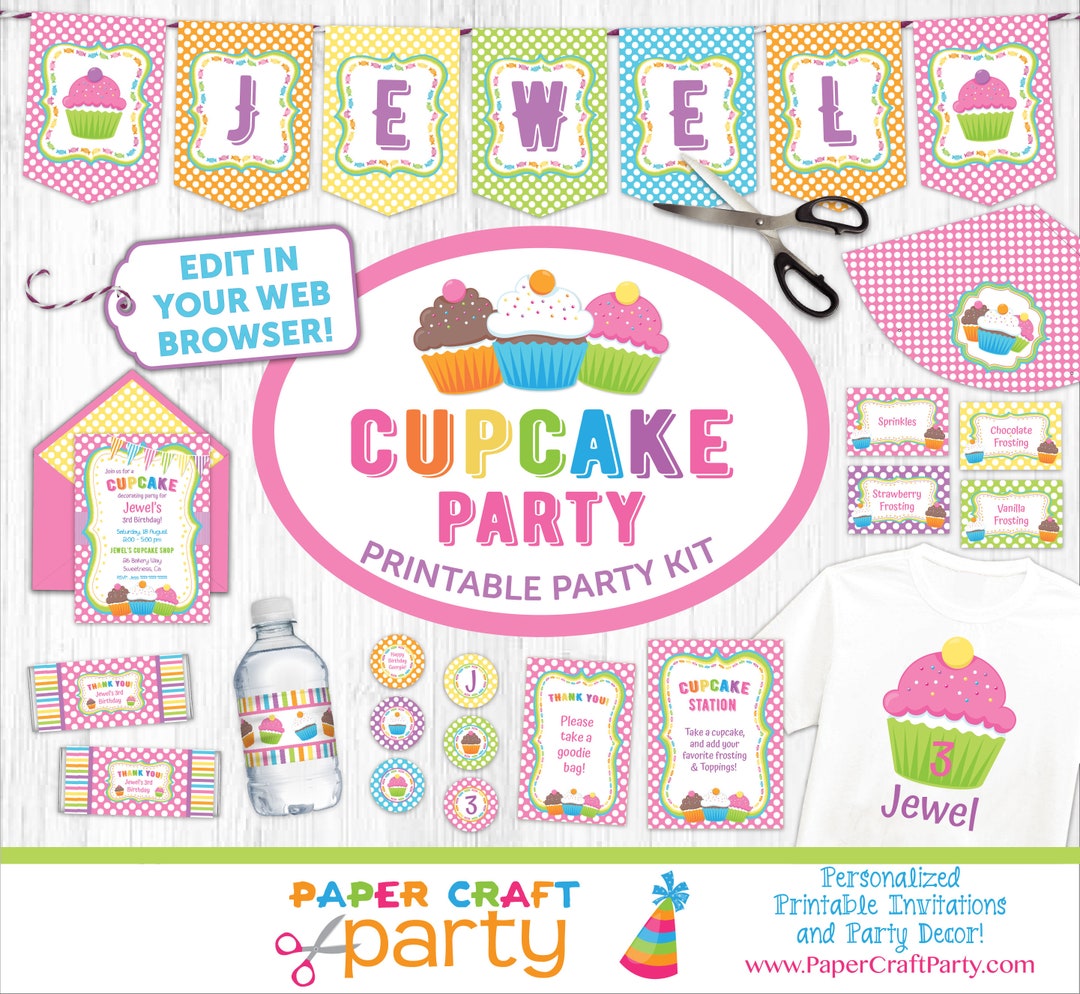 Cupcake Printable Party Kit Includes Invite and Decorations, Edit ...