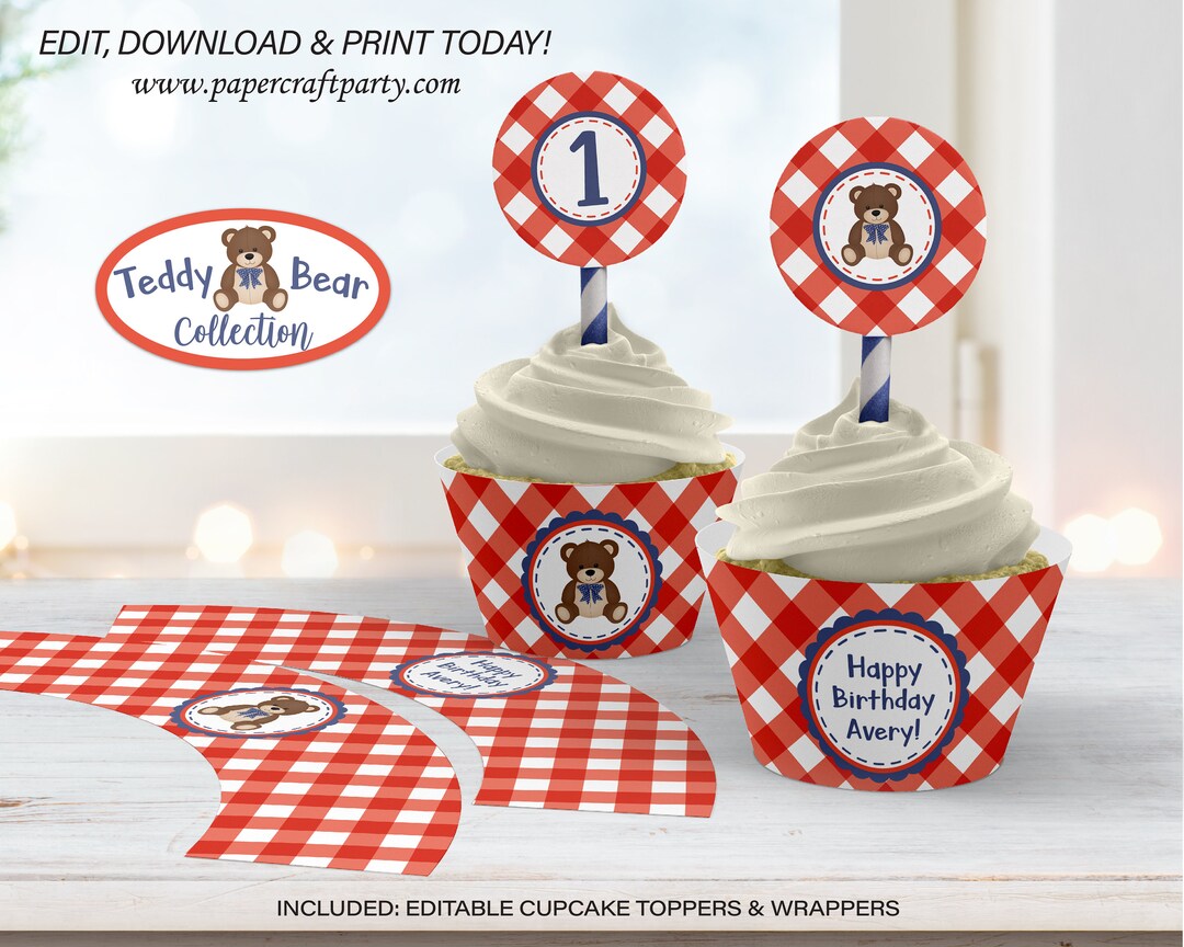Teddy Bear Picnic Printable Party Circles & Cupcake Wrappers, Gift Tags ...