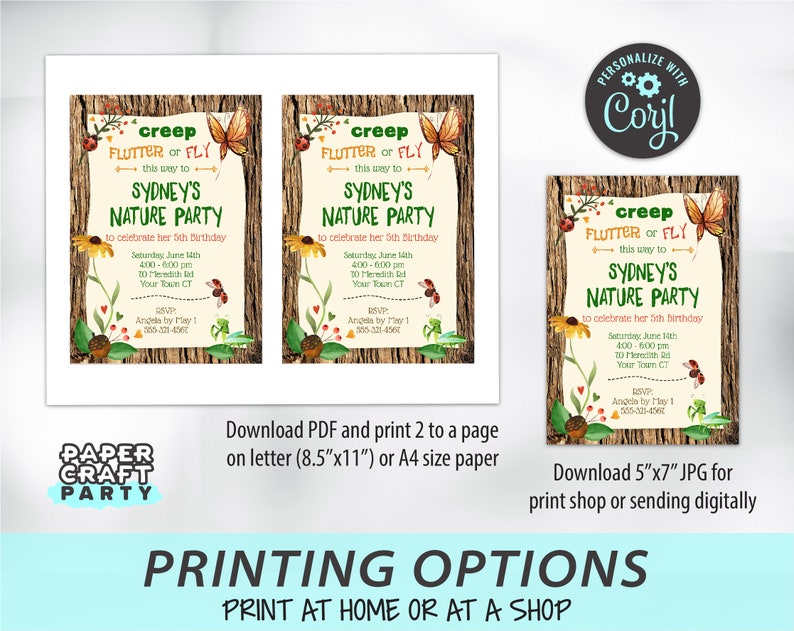 Nature Party Printable Invite Backside & Thank You Note | Etsy