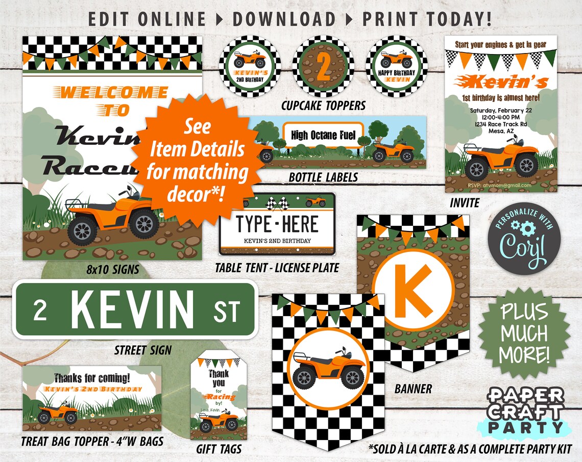ATV Printable Food Tents, License Plate Place Cards, Buffet Labels ...