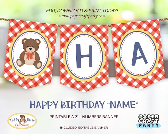 Teddy Bear Picnic Banner Printable Party Birthday Banner in | Etsy
