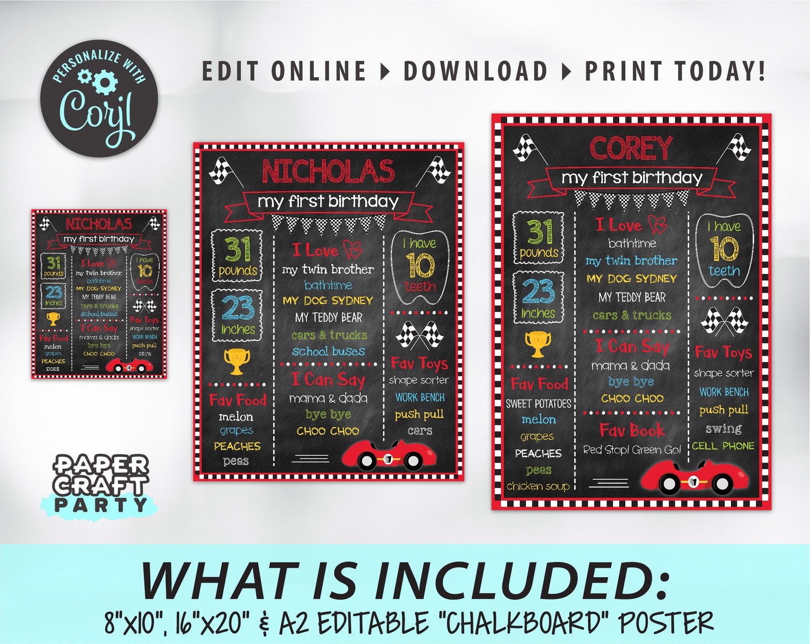 Race Car Milestone Chalkboard Poster for Any Age Printable - Etsy