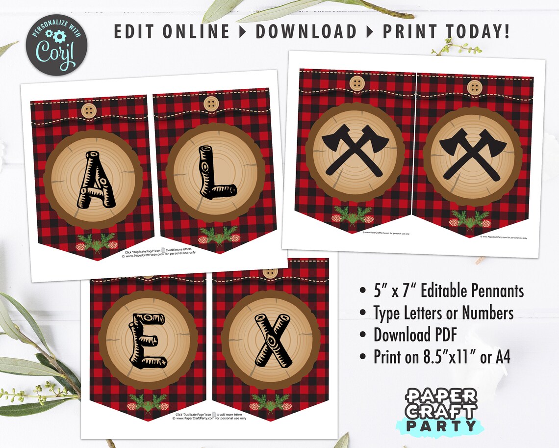 Lumberjack Party Printable Birthday Banner Edit Online | Etsy