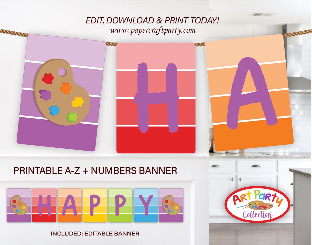 Art Paint Printable Birthday Banner, Edit Online + Download Today With ...
