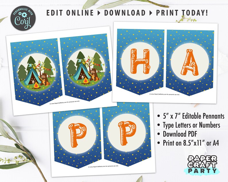 Camping Party Printable Birthday Banner Edit Online | Etsy
