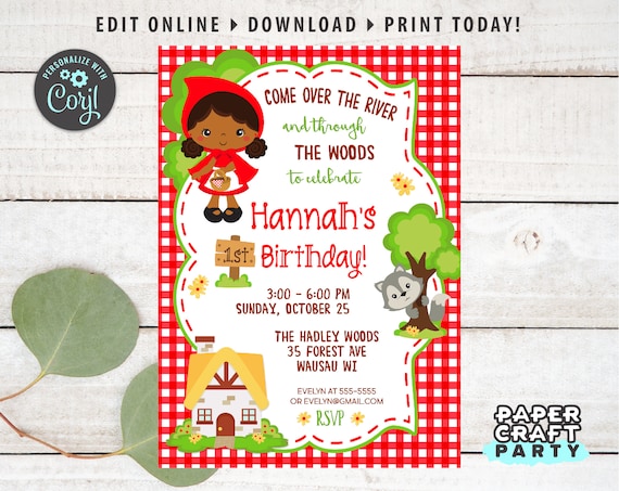 Little Red Riding Hood Printable Invite, Thank You Note & Backside ...