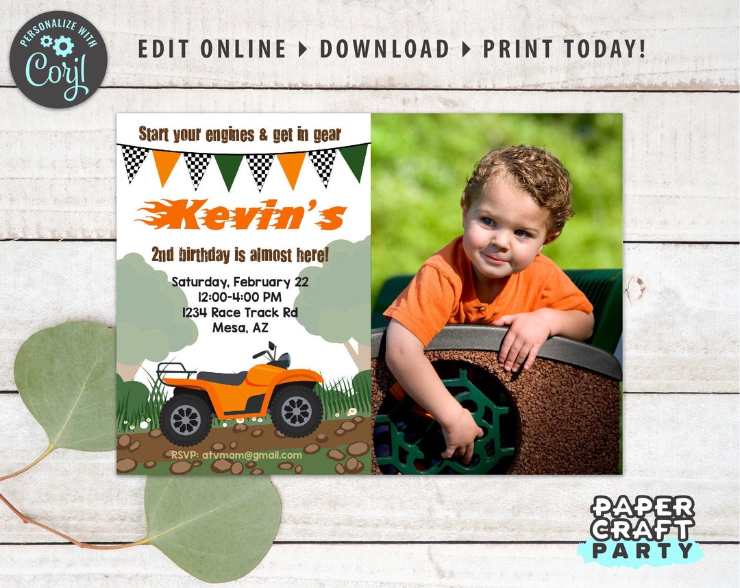 ATV Printable. PHOTO Invitation, Quad 4-wheeler, Thank You Note ...
