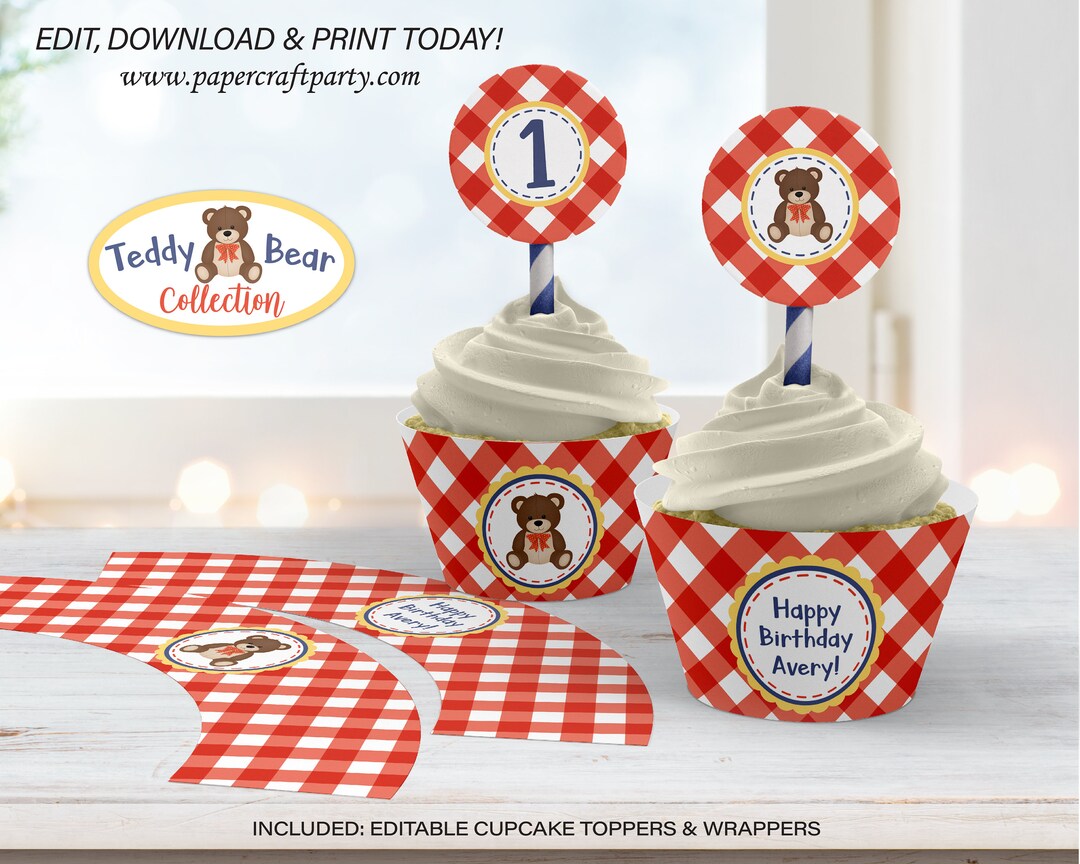 Teddy Bear Picnic Printable Party Circles & Cupcake Wrappers, Gift Tags ...