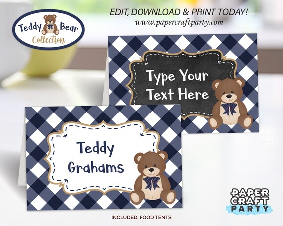 Teddy Bear Picnic Food Tents, Printable Buffet Labels, Edit Online ...