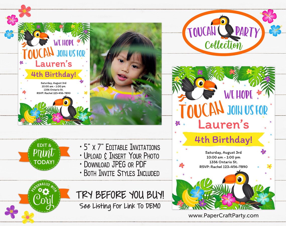 Toucan Party Printable Party Kit Includes Invites and - Etsy