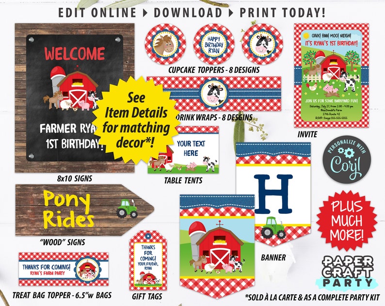 Farm Party Printable PHOTO Invitation and Thank You Note in RED ...