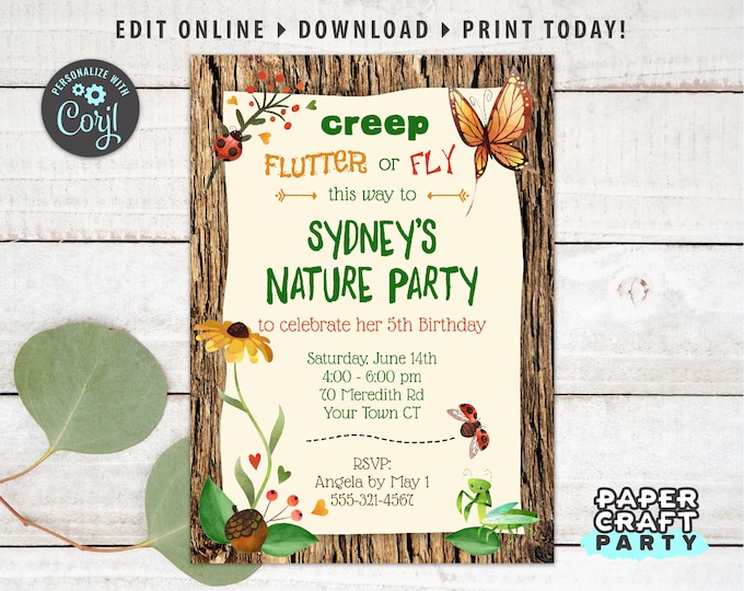EDITABLE Nature Trail Birthday Invitation or Bugs Birthday Party ...