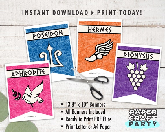 Printable Greek God Cabin Banners, Demigod Party Decorations, Greek God ...