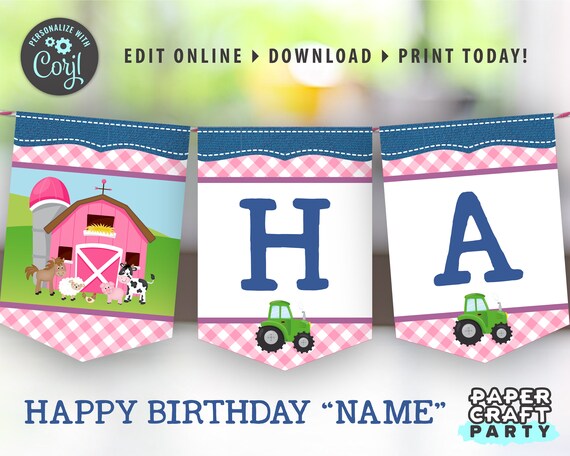 Farm Printable Birthday Banner, Edit Online + Download Today With Free ...