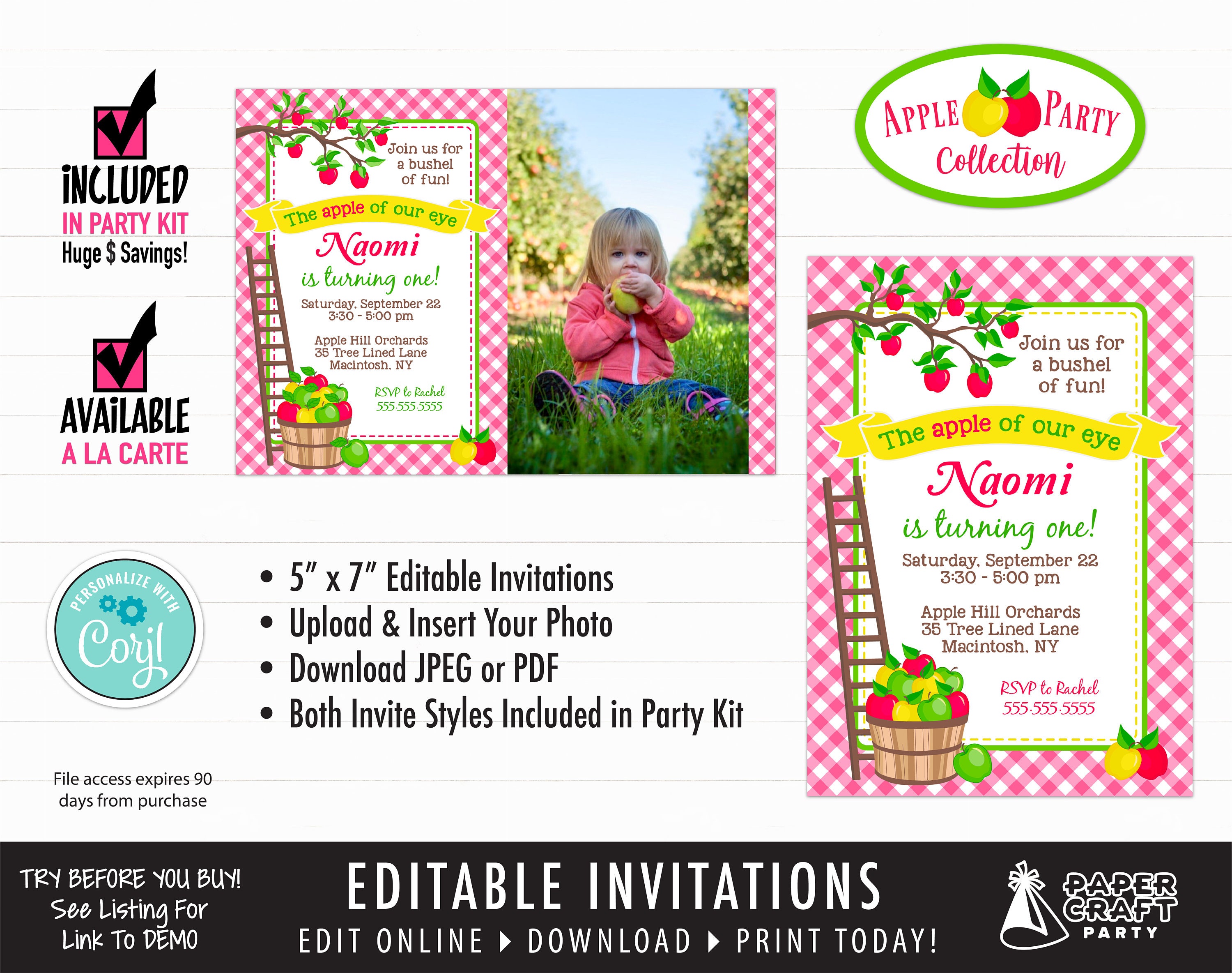 Apple Party Printable Birthday Gift Tags, Hanging Tags, Edit Online ...