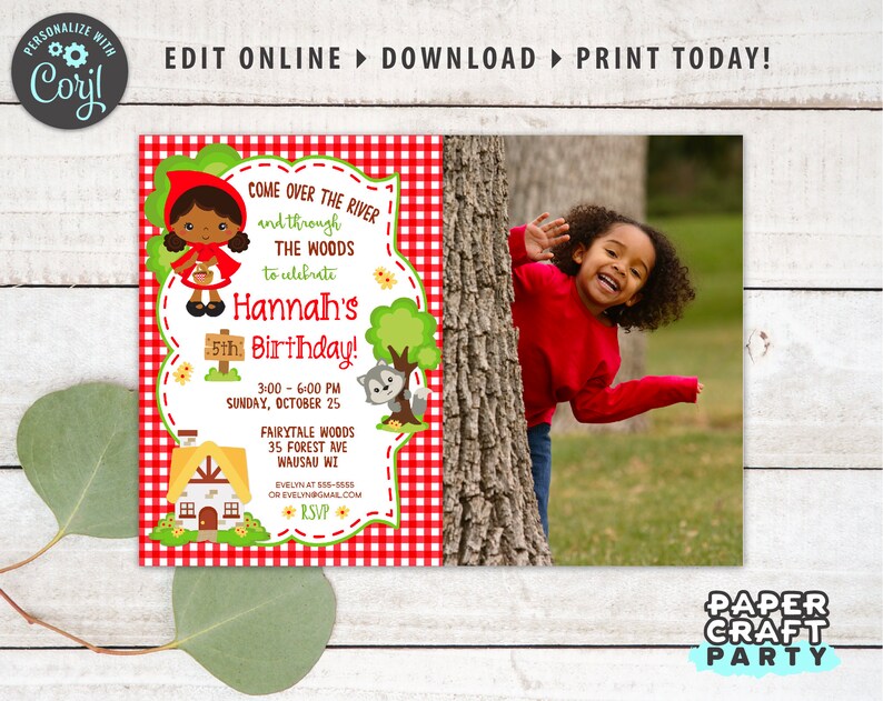 Little Red Riding Hood Printable PHOTO Invite Thank You - Etsy