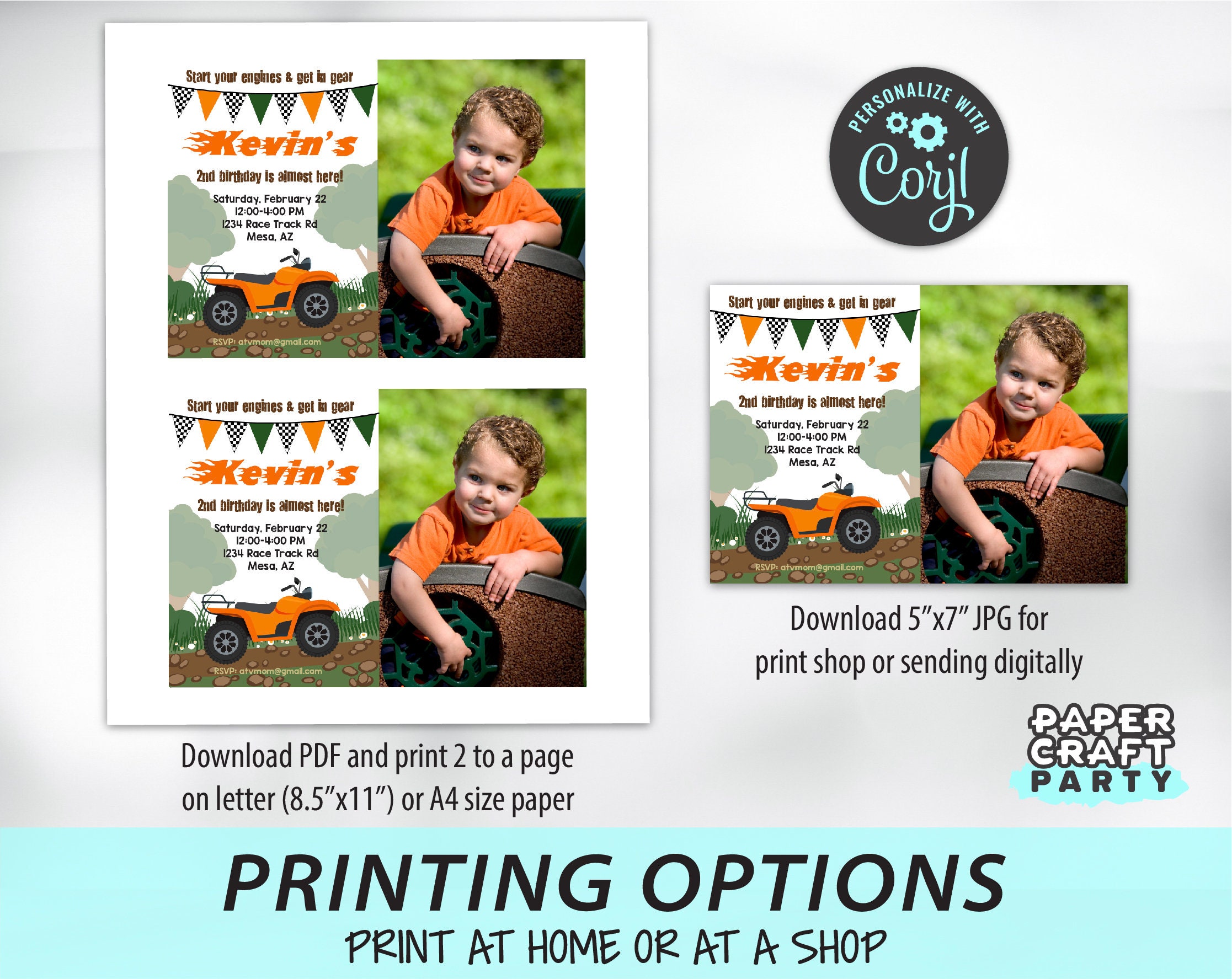 ATV Printable. PHOTO Invitation Quad 4-wheeler Thank You - Etsy