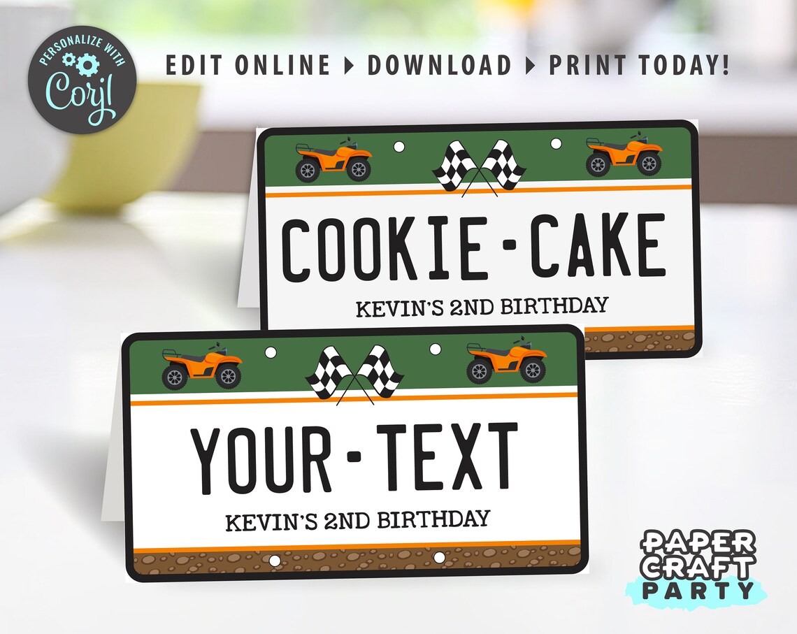 ATV Printable Food Tents, License Plate Place Cards, Buffet Labels ...