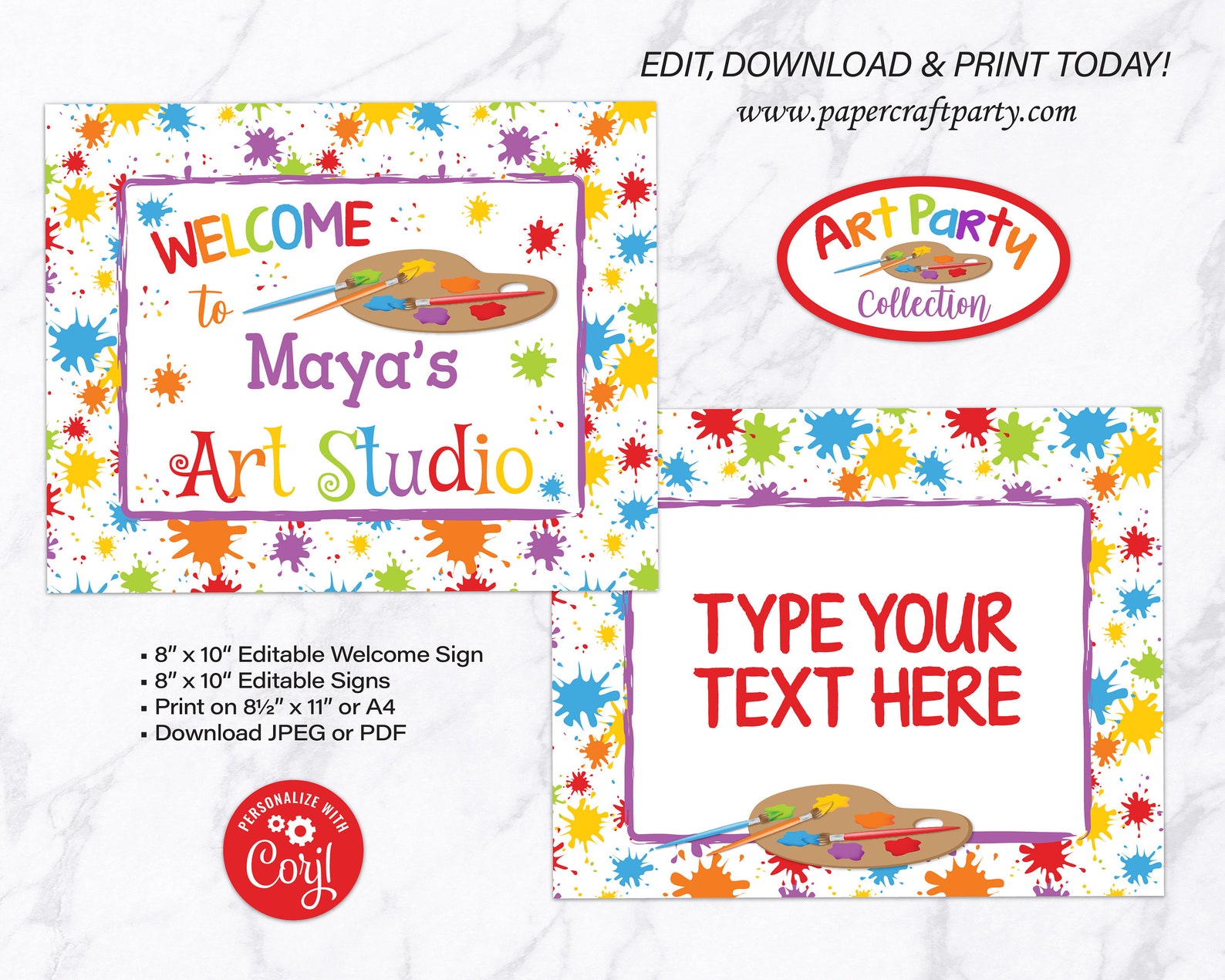 Art Paint Party Printable Welcome Sign & Party Signs, 8x10, Edit Online ...
