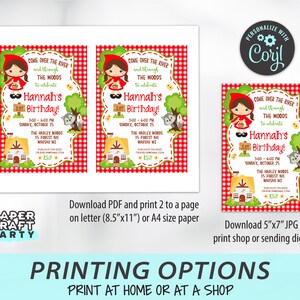 Little Red Riding Hood Printable Invitation, Thank You Note & Backside ...