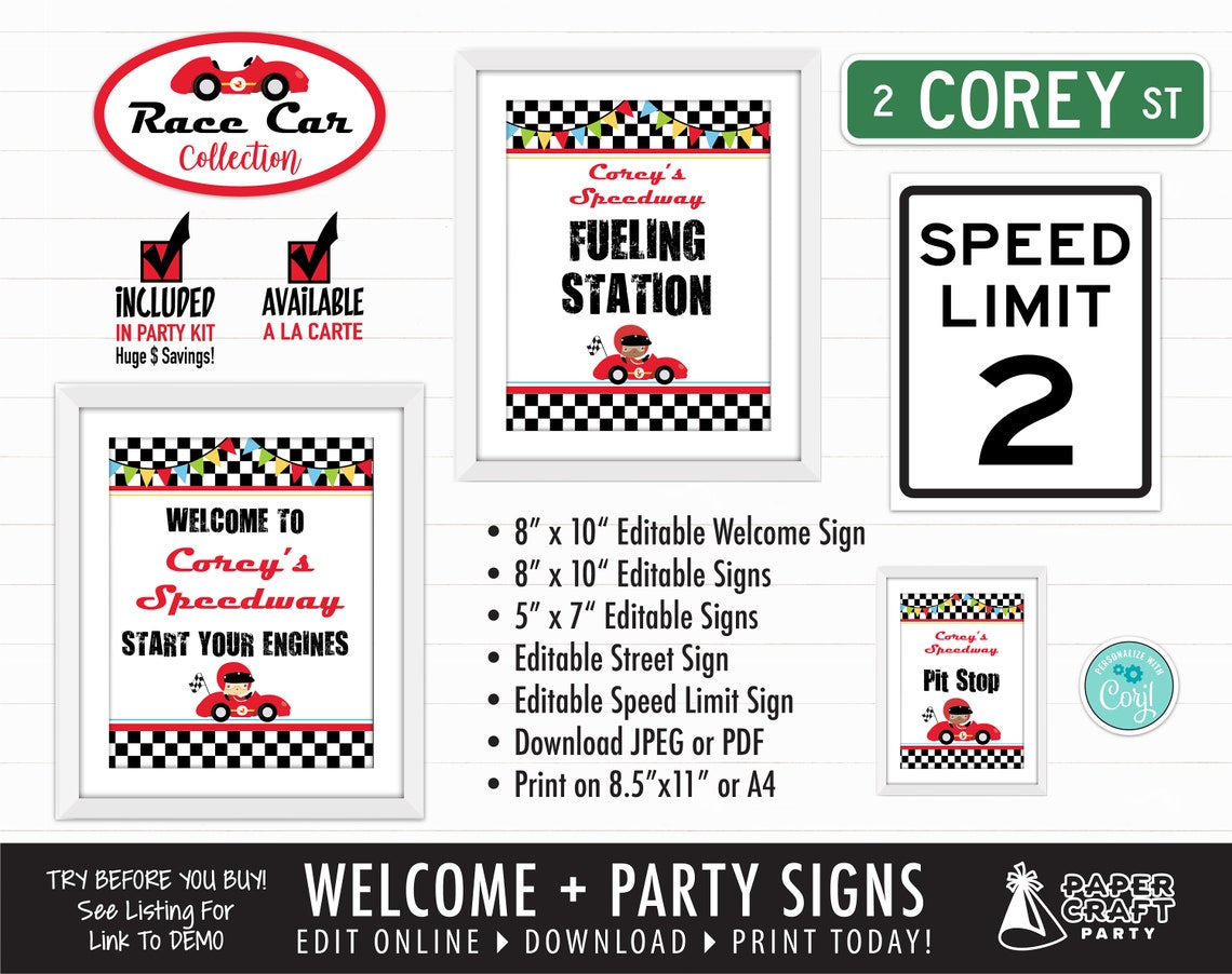 Race Car Party Printable Welcome Sign & Party Signs Street | Etsy
