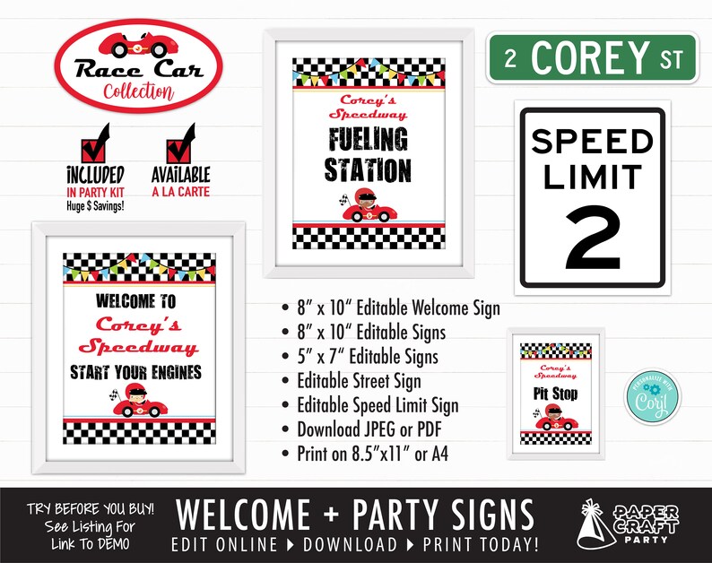 Race Car Party Printable Welcome Sign & Party Signs Street | Etsy