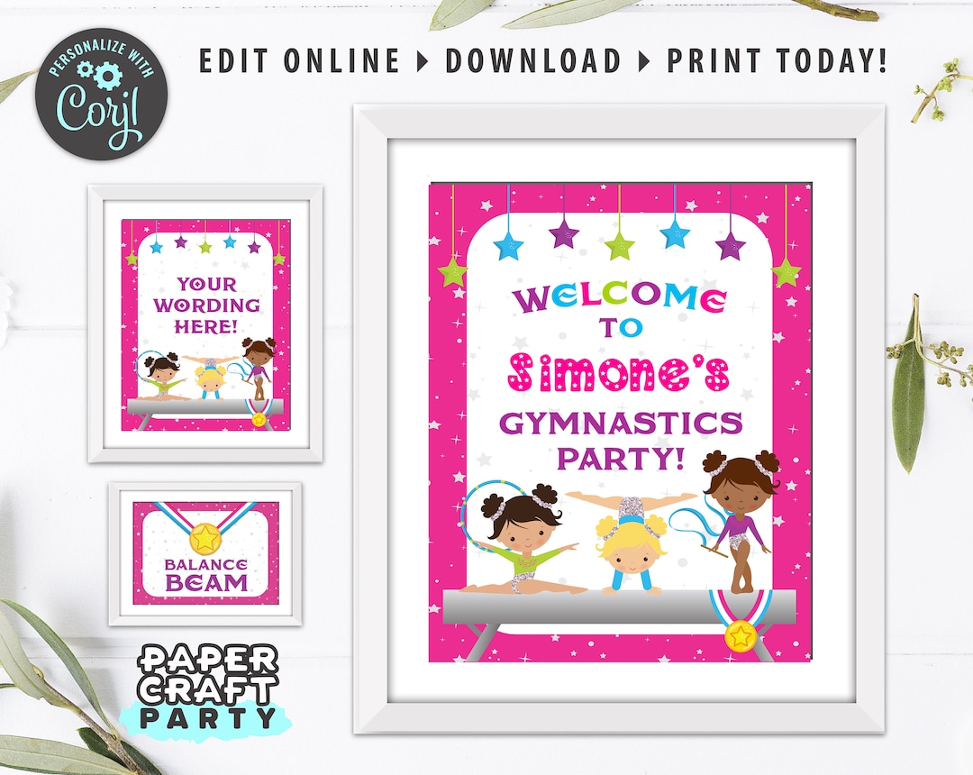 Gymnastics Party Printable Welcome Sign & Party Signs, 8x10, Edit ...