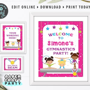 Gymnastics Party Printable Welcome Sign & Party Signs, 8x10, Edit ...