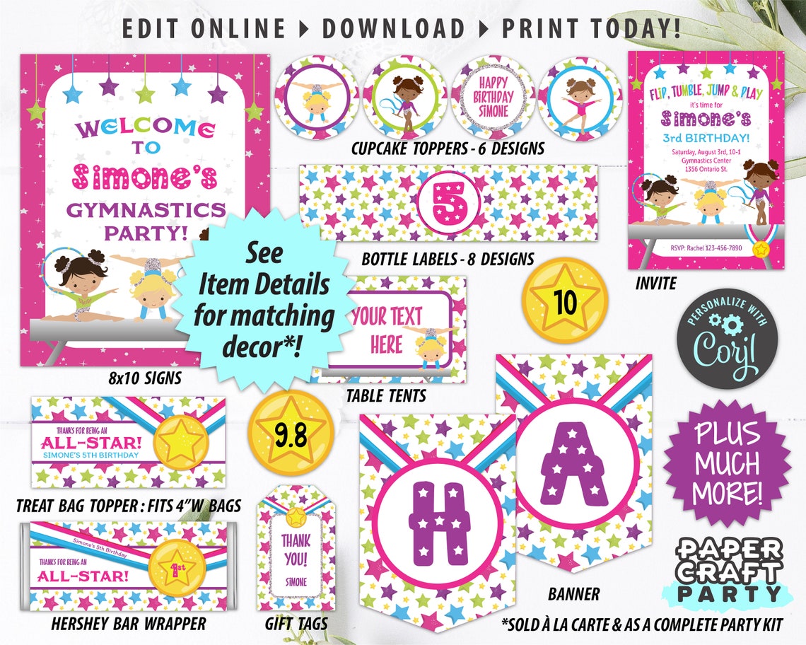 Gymnastics Party Printable Welcome Sign & Party Signs, 8x10, Edit ...