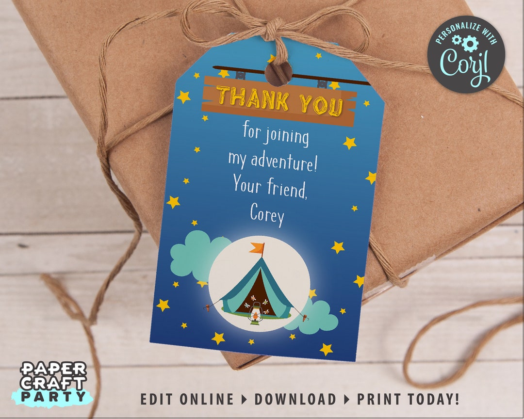 Camping Printable Gift Tags, Personalized Hanging Gift Tags, Edit ...