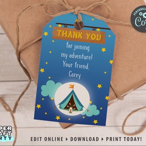Camping Printable Gift Tags, Personalized Hanging Gift Tags, Edit ...