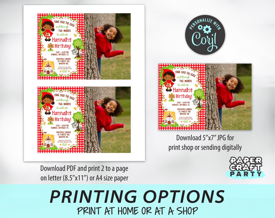 Little Red Riding Hood Printable PHOTO Invite Thank You - Etsy