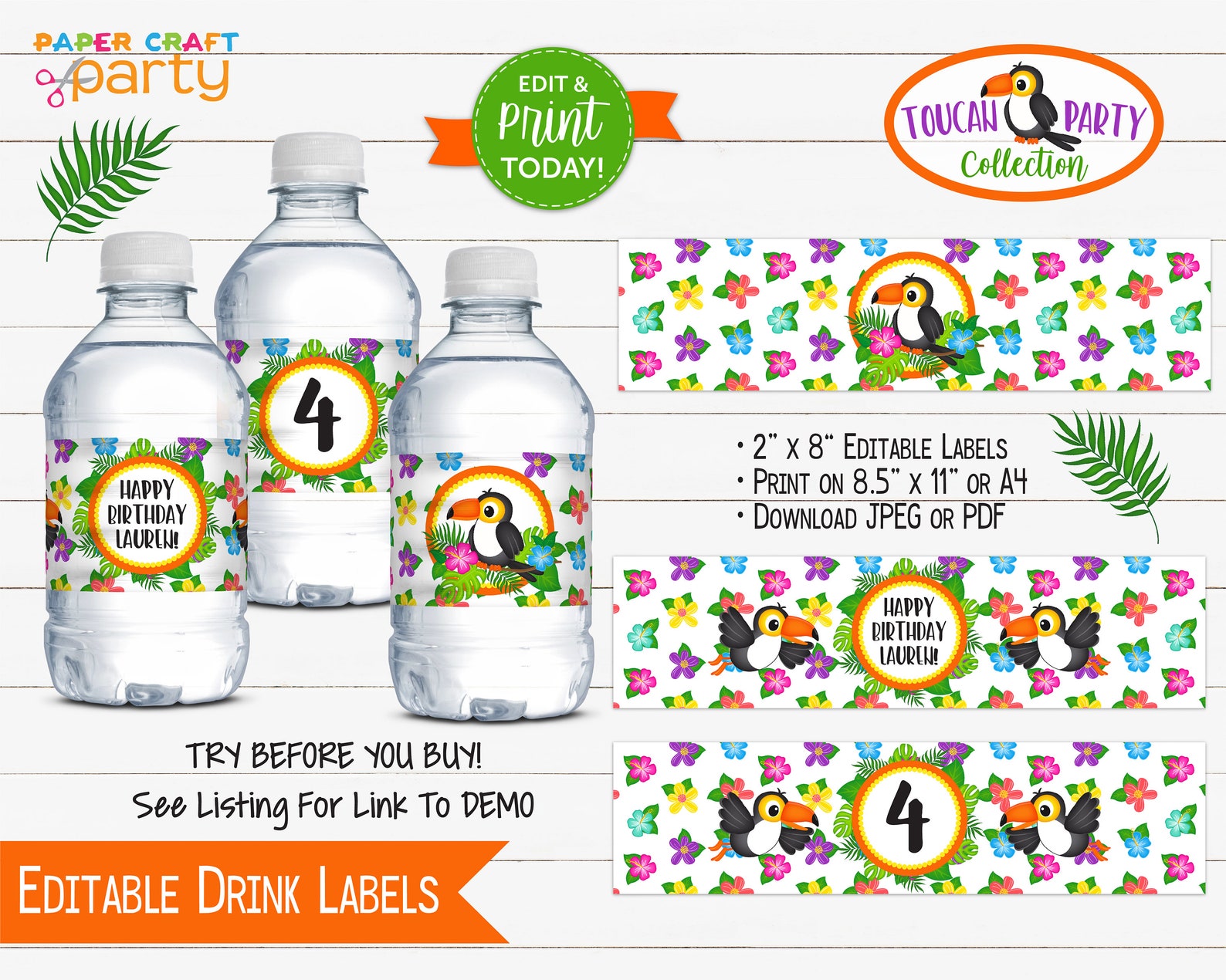 Toucan Party Printable Party Kit Includes Invites and - Etsy