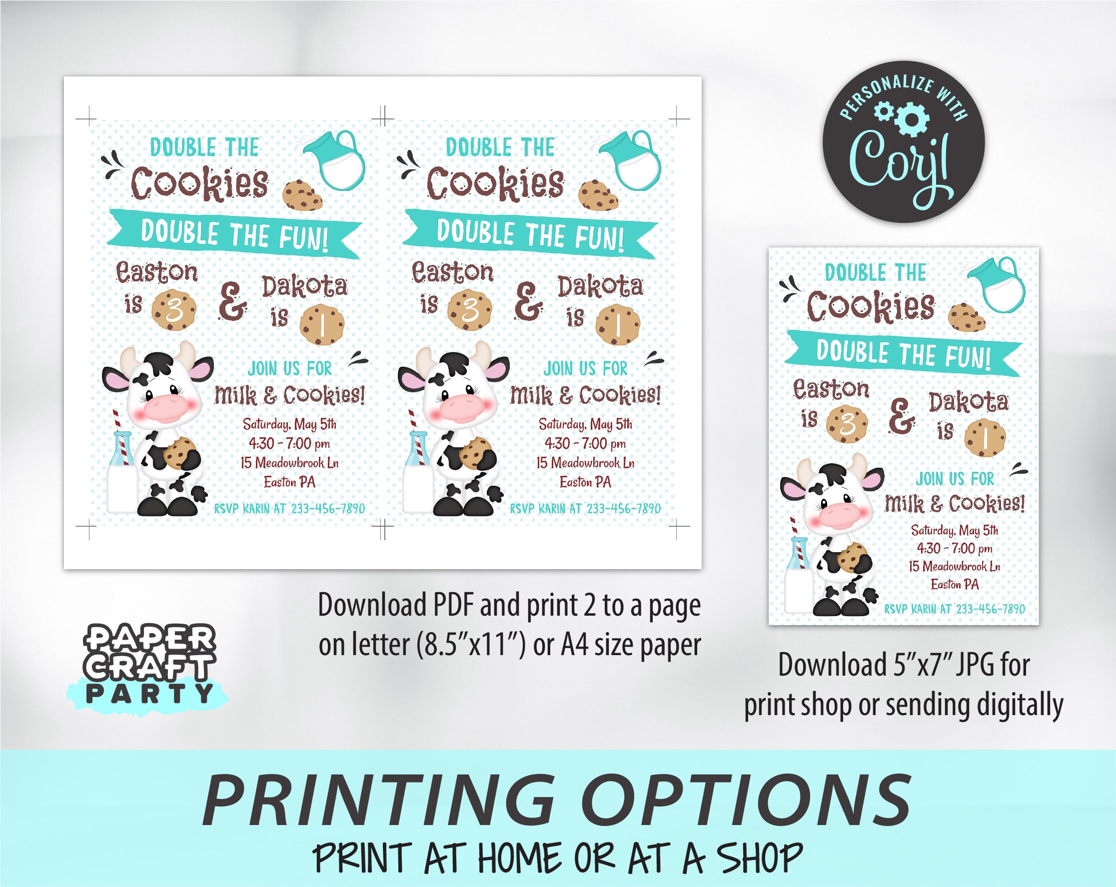 Milk & Cookies Joint Printable Birthday Party Invitation - Etsy